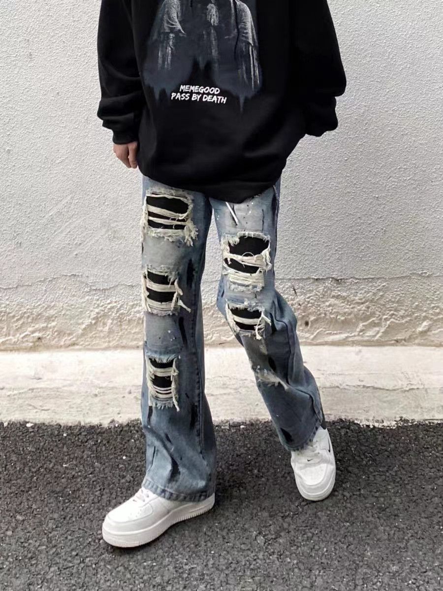 Japanese Brand High street ripped jeans with patchwork and splashes of ...