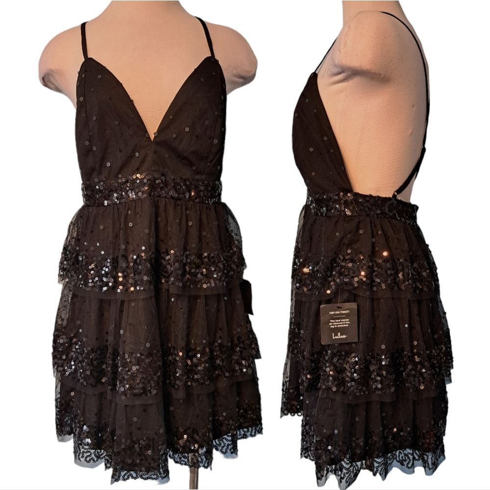 Other Lulu's Reflect Radiant Sequined Goth Tiered Tulle Mini Dress ...