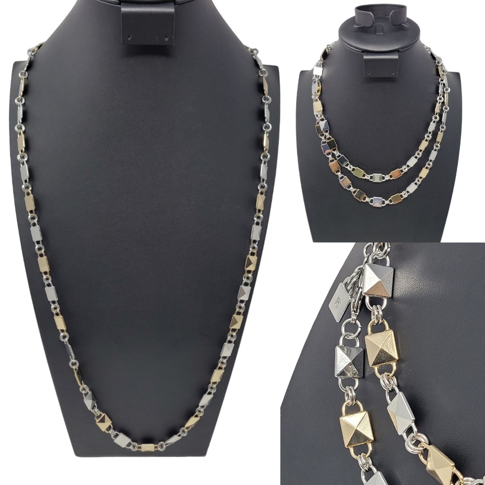 Chaps 80's Chaps Gold Silver Metal Geometric Square Necklace Belt | Grailed