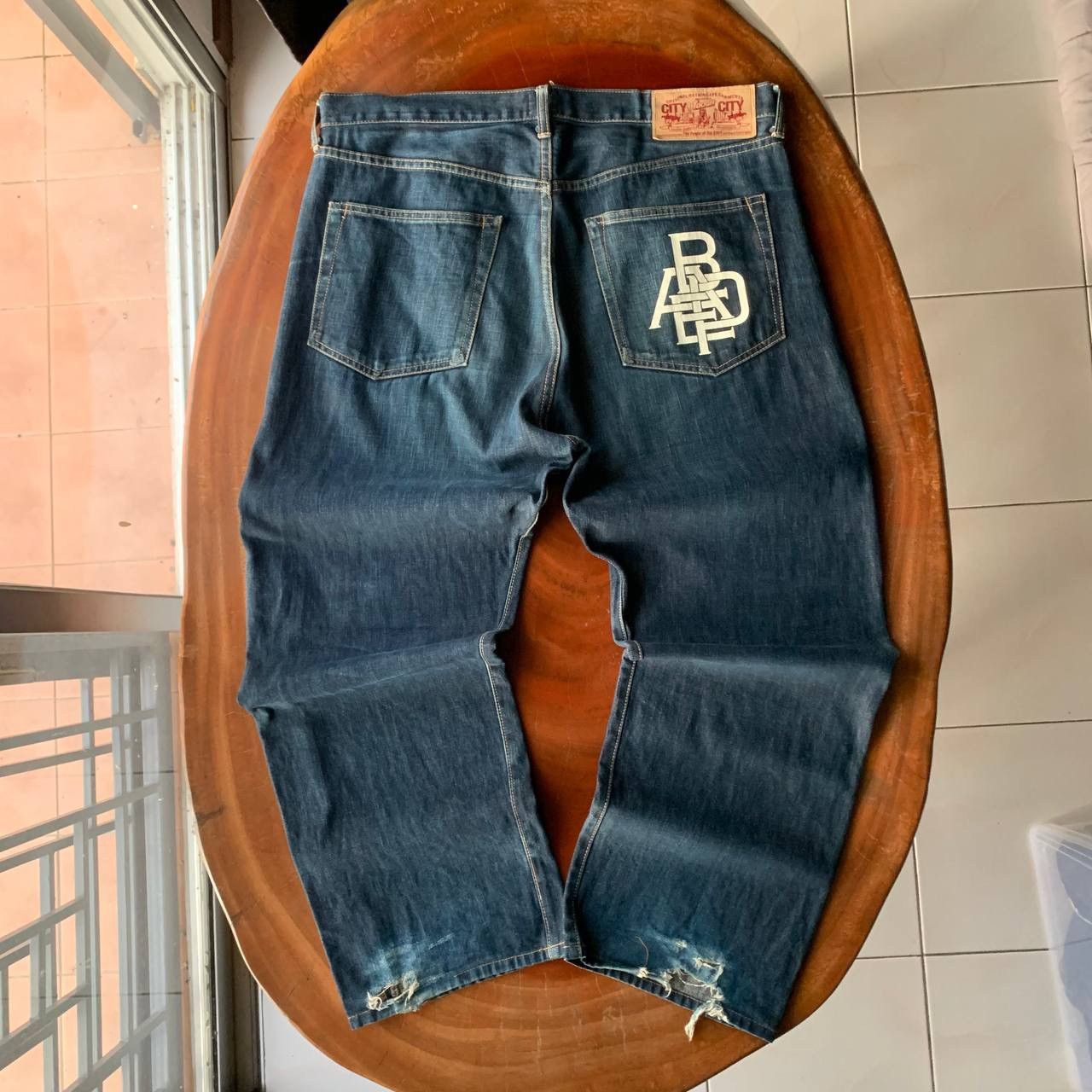 Bape Distressed A Bathing Ape Bape Back Logo Blue Jeans Pants | Grailed