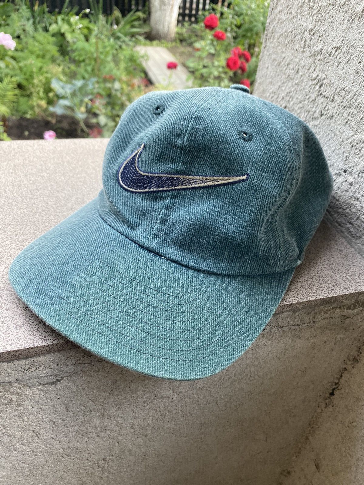 Nike Rare Nike 90s Vintage Green denim Hat Cap Swoosh Streetwear | Grailed