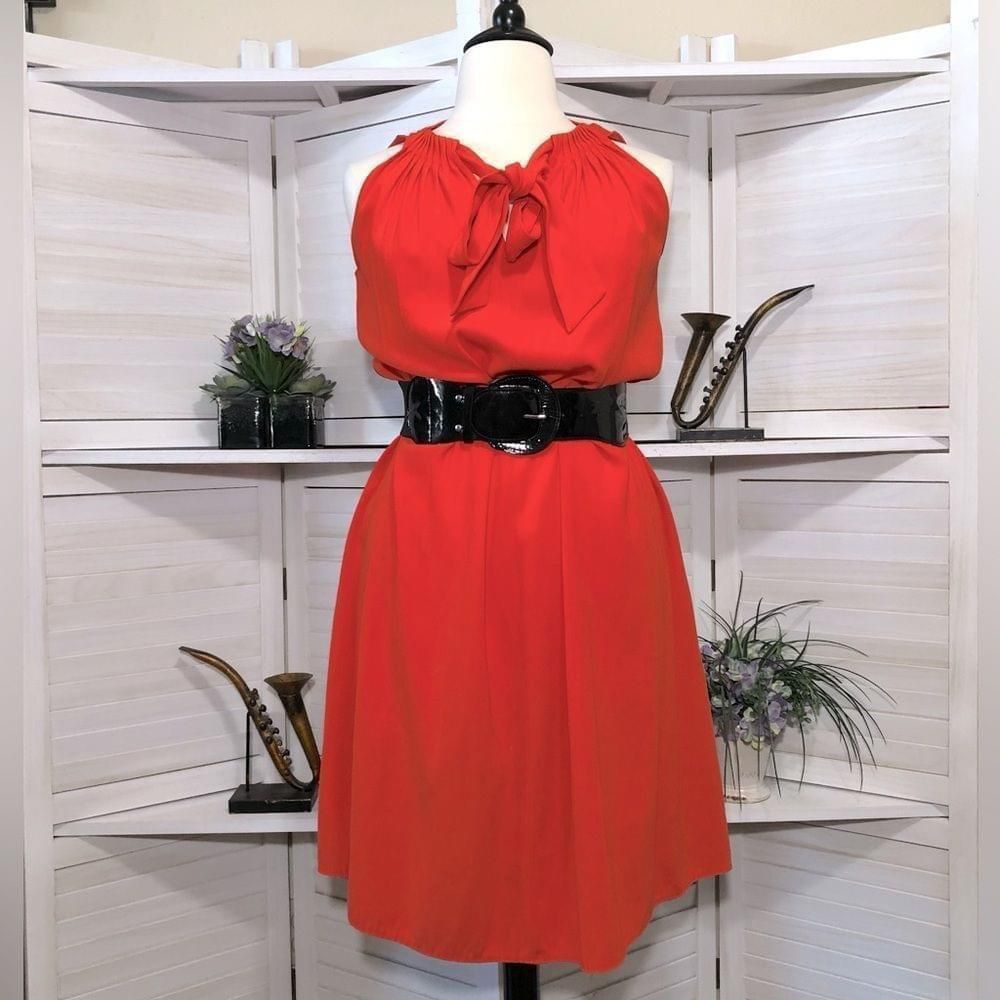 Escada ESCADA red orange flowy lightweight cocktail midi dress XL | Grailed