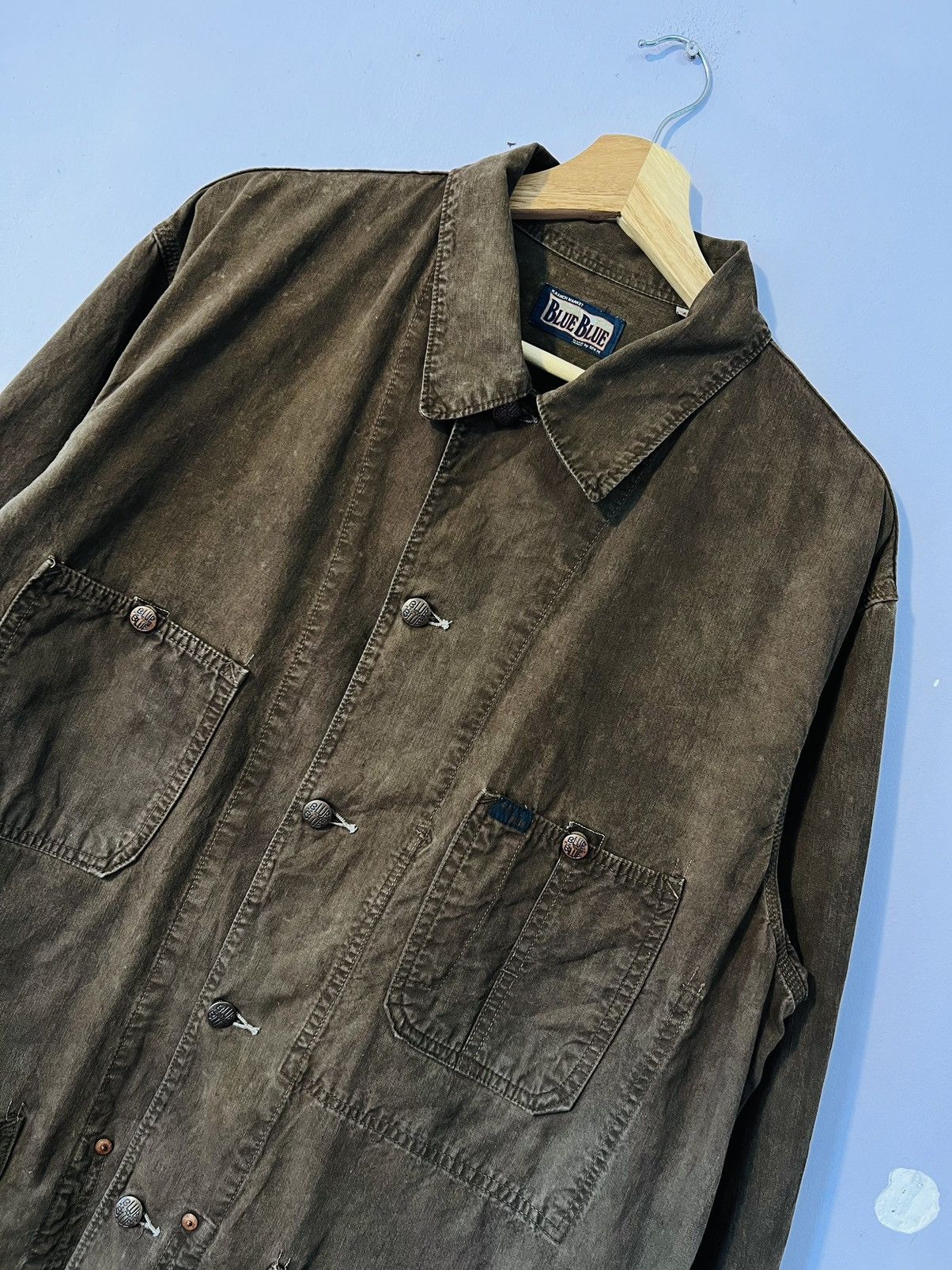 Japanese Brand vintage blue blue japan x hr market 7pocket work jacket ...