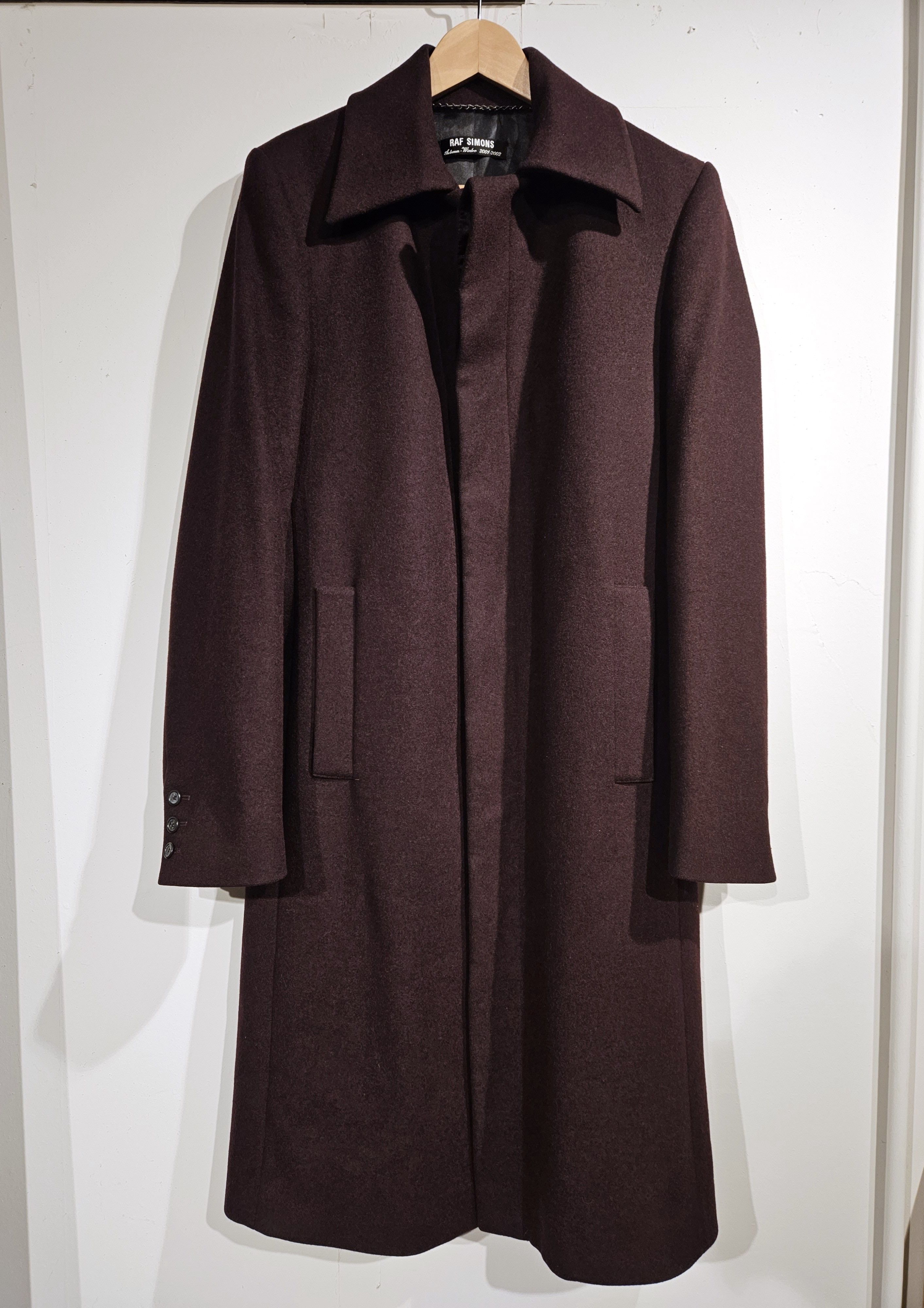 Raf Simons AW 2001-2002 Riot Riot Riot Aubergine Wool Coat | Grailed