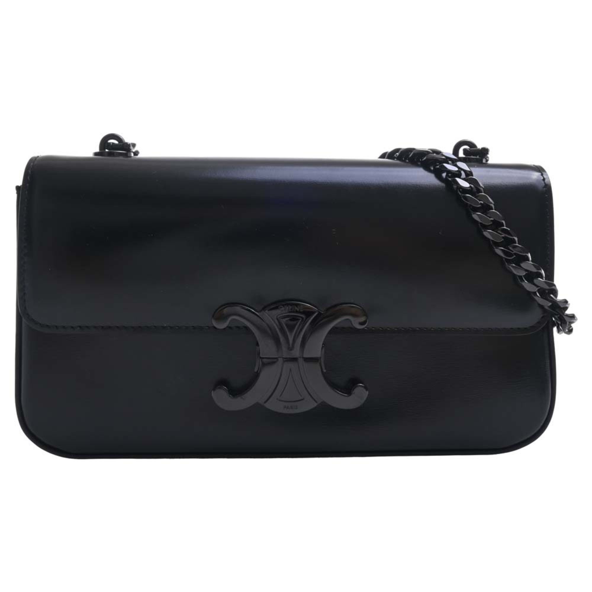 Celine Celine Leather Triomphe Chain Shoulder Bag Black Women's | Grailed