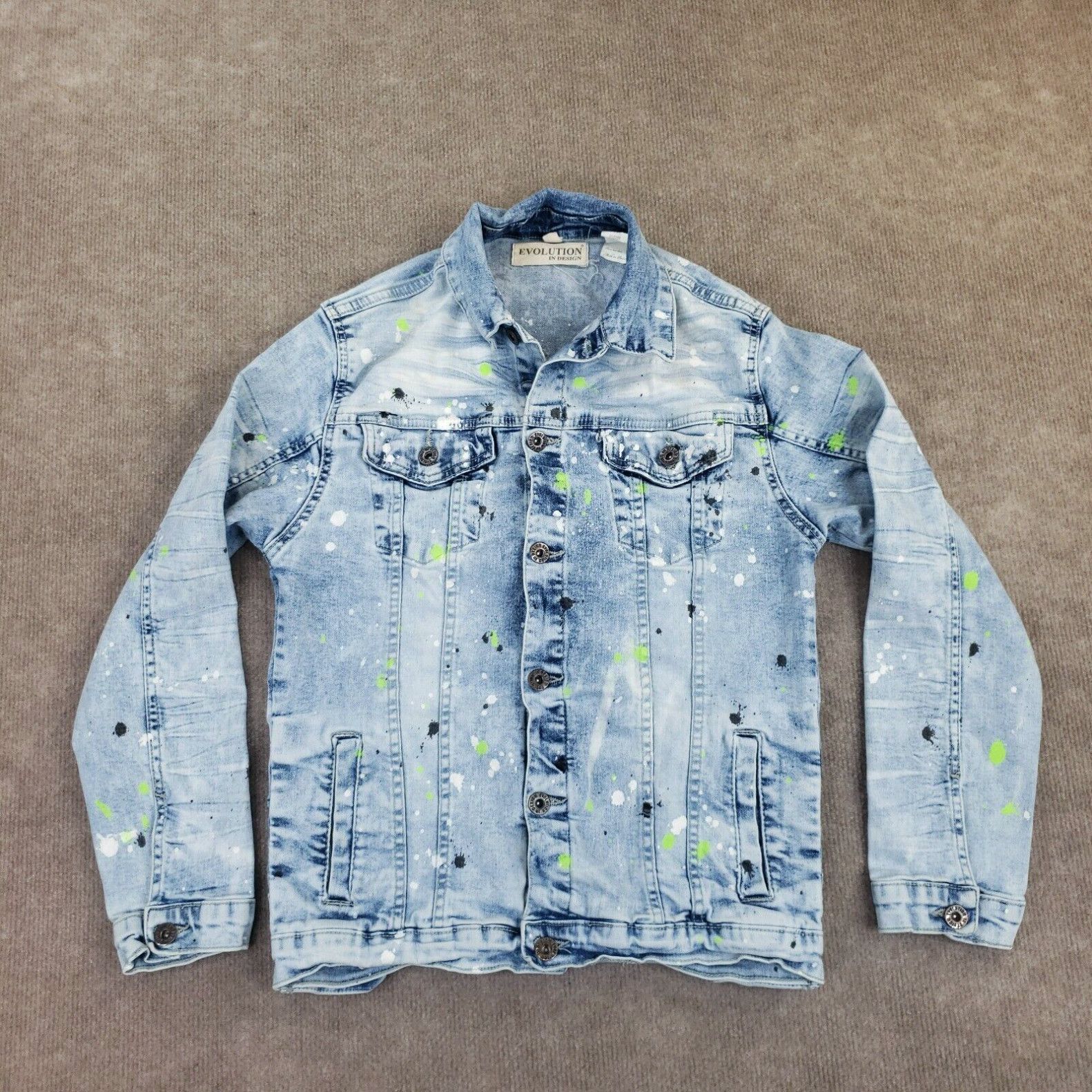 Vintage Evolution In Design Denim Jacket Youth XL 18-20 Blue Acid Wash ...