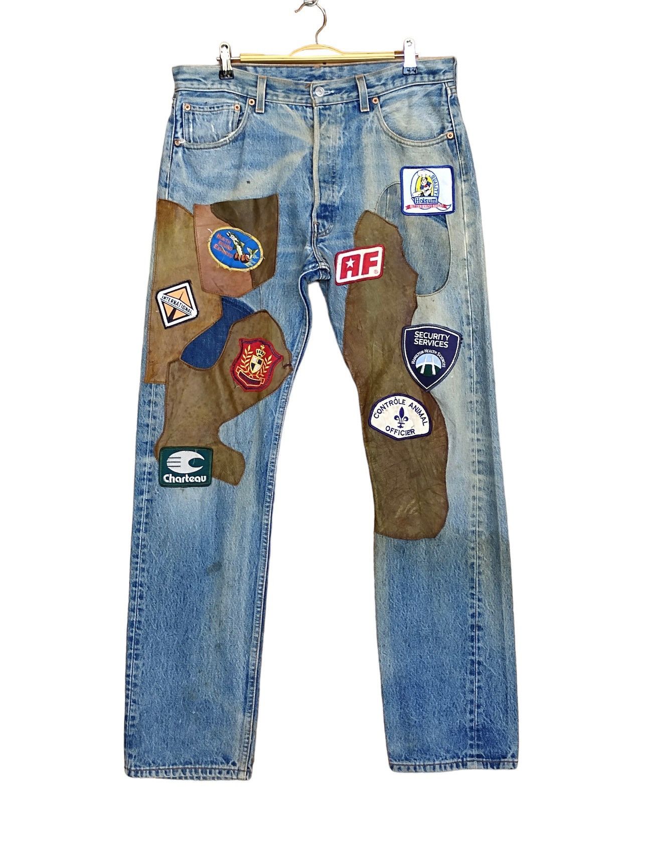 Custom Vintage 90s Levi's 501xx Leather Patches Denim Jeans | Grailed