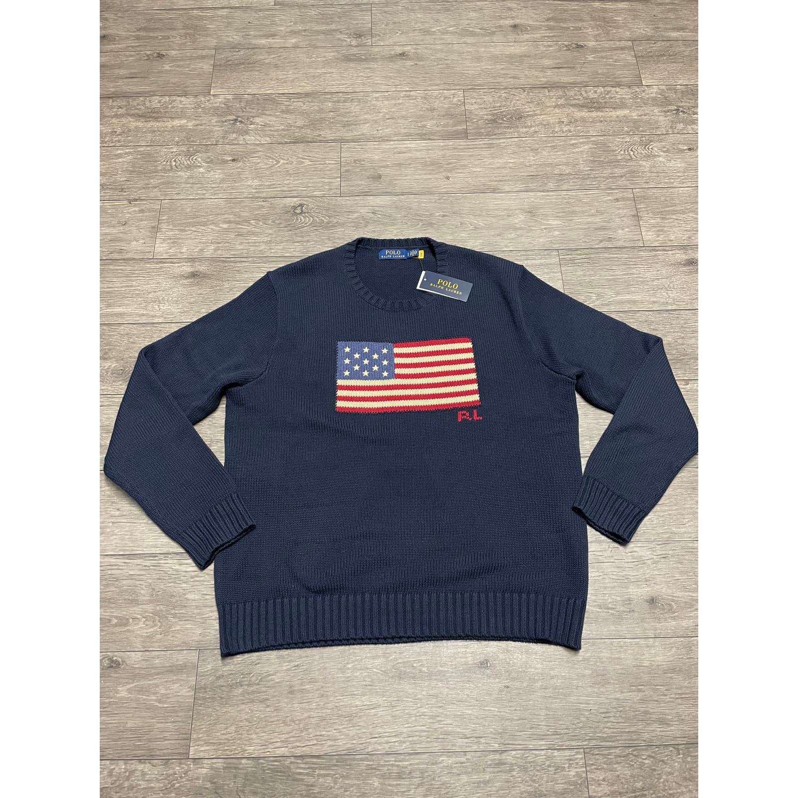 Ralph Lauren NWT Polo Ralph Lauren USA Flag Sweater Blue Sz L | Grailed