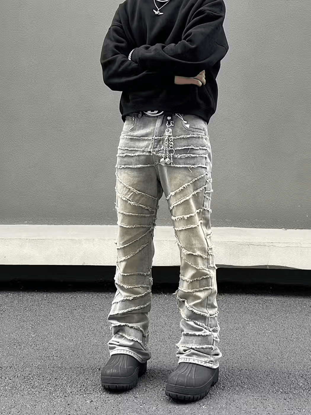 Jean × Streetwear Blue wash Embroidery Stack Denim Jeans | Grailed