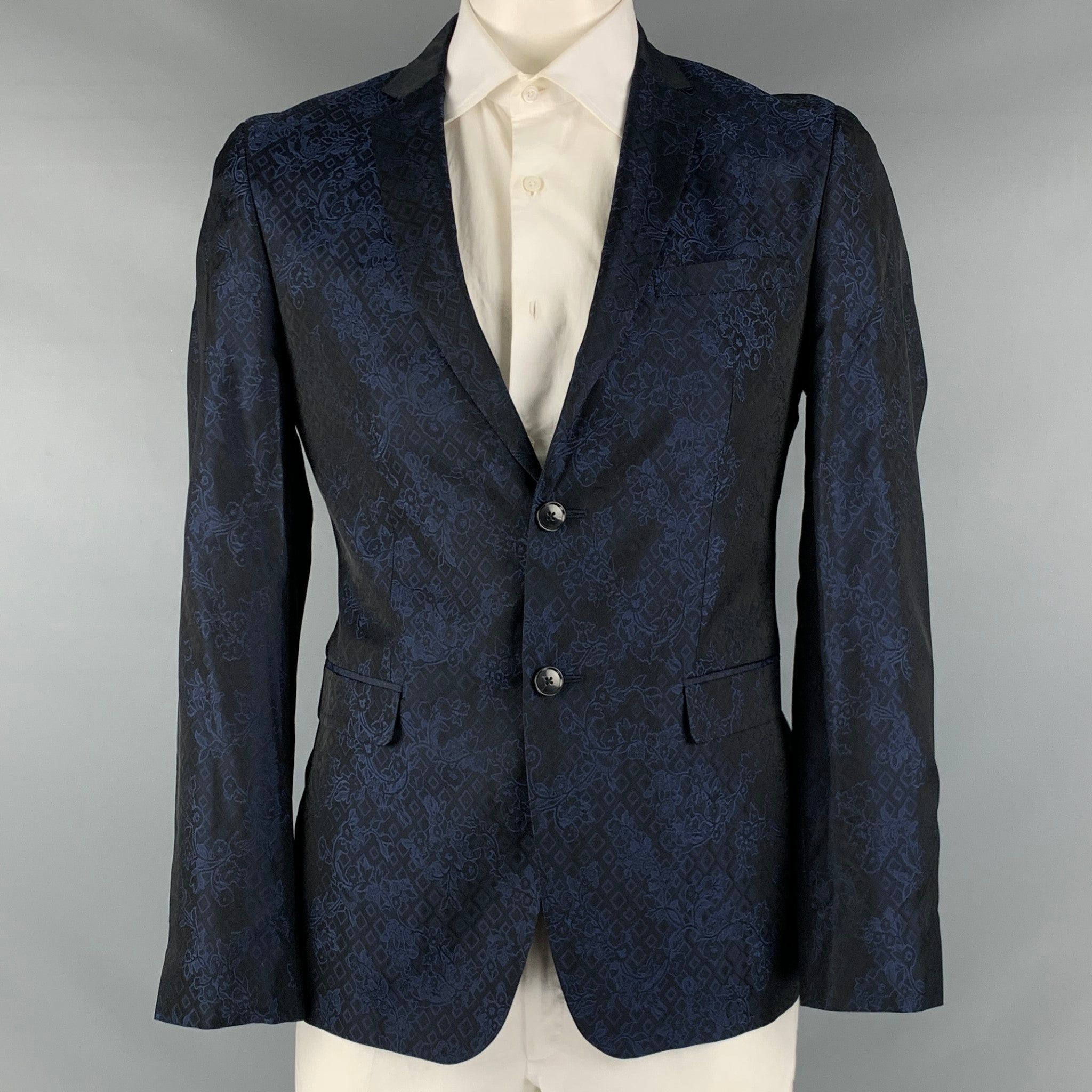 Sand SAND Navy Jacquard Cupro Notch Lapel Sport Coat | Grailed