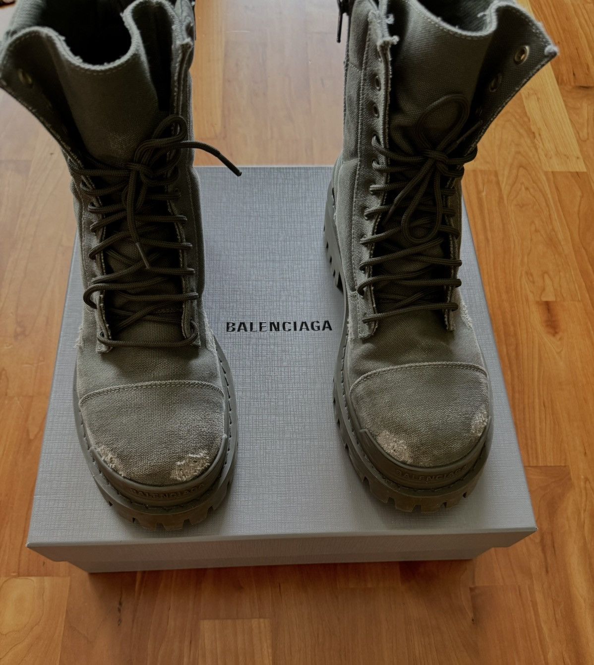 Balenciaga Balenciaga Combat Strike Boots Canvas Kaki | Grailed
