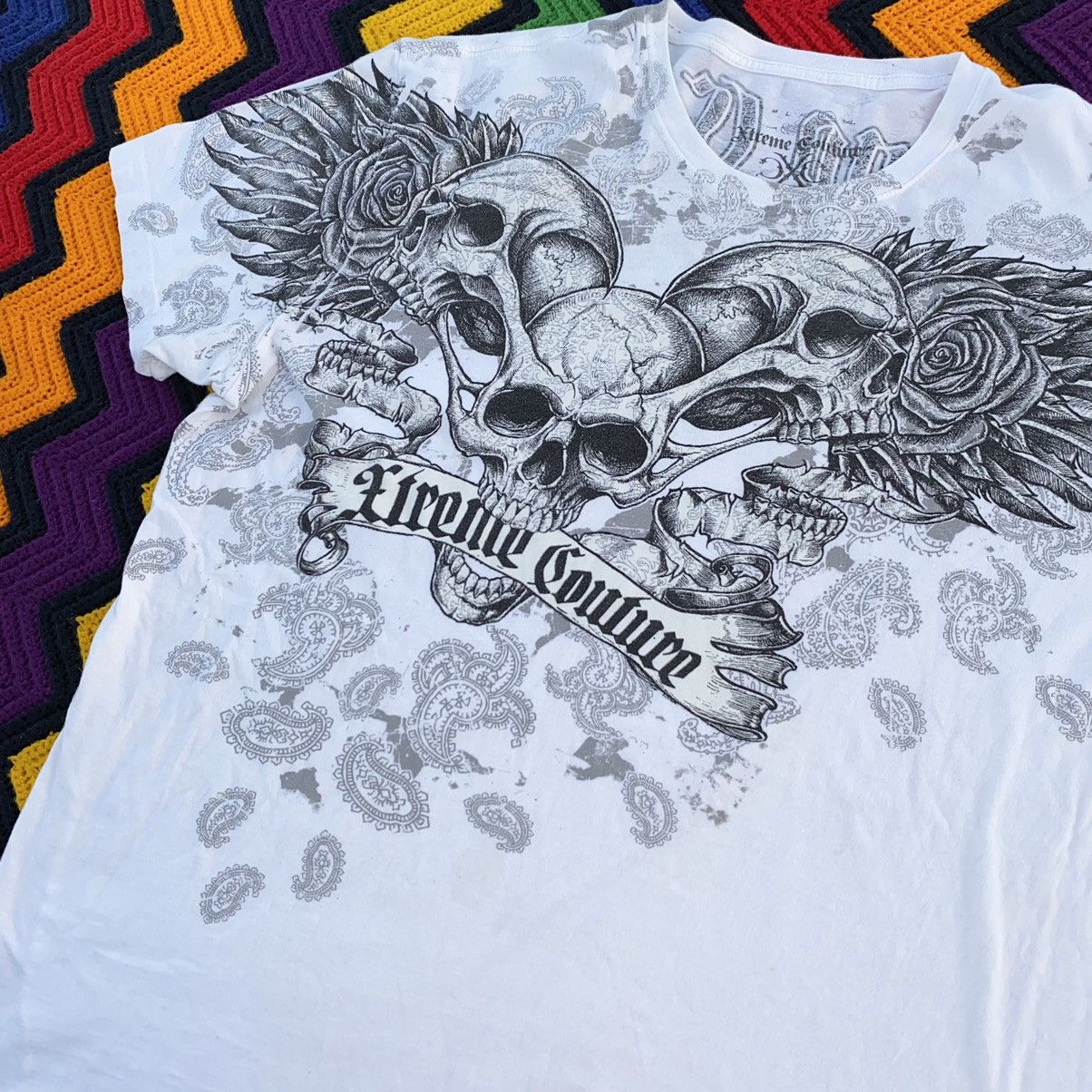 Vintage Y2K CYBER PUNK GOTH AFFLICTION STYLE SKULL T SHIRT | Grailed