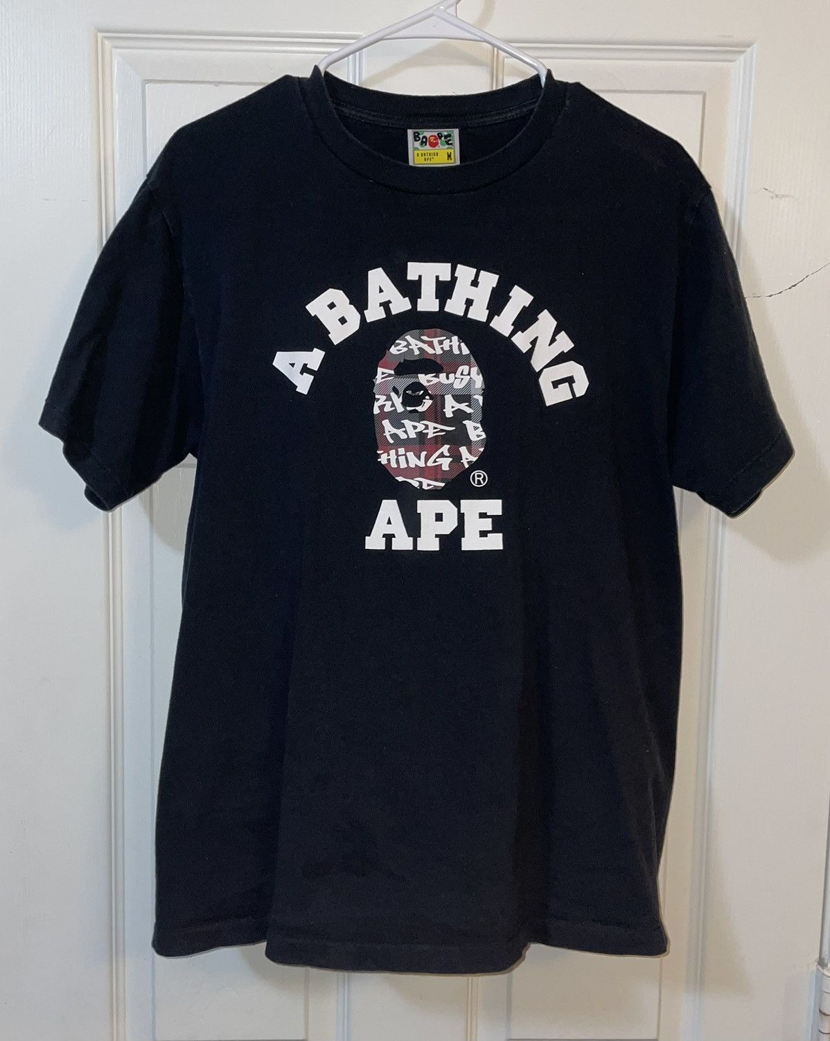 Bape BAPE GRAFFITI CHECK COLLEGE TEE BLACK BLACK MEDIUM | Grailed
