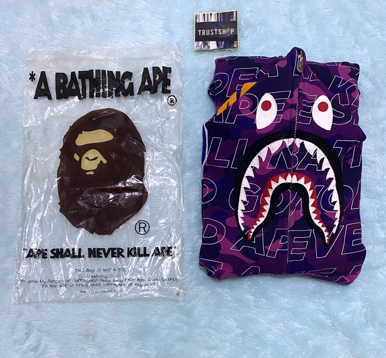 Bape Text Color Camo Shark Full Zip Hoodie | Grailed