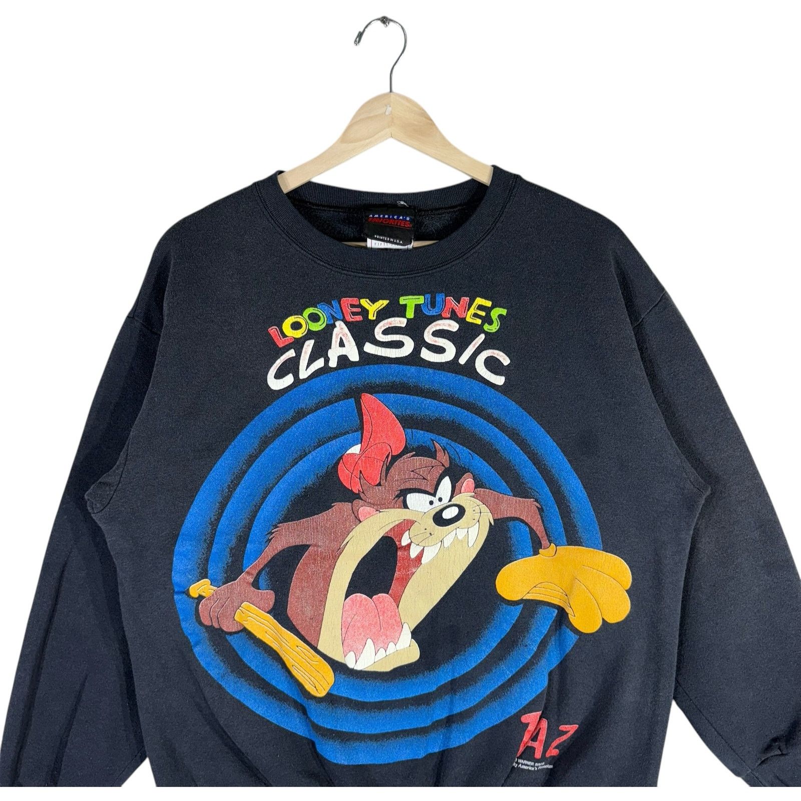 Delta Vintage Looney Tunes "Classic" Taz Baseball Crewneck 90s XL | Grailed