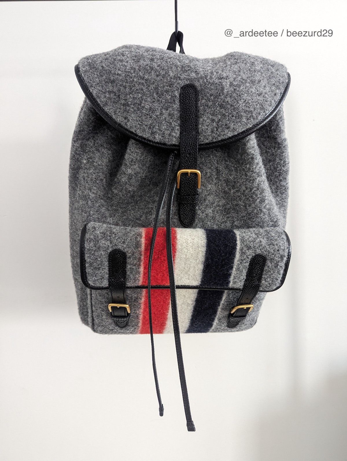 Thom Browne *NEW* BOILED WOOL HUNTING BACKPACK RWB STRIPE GREY | Grailed