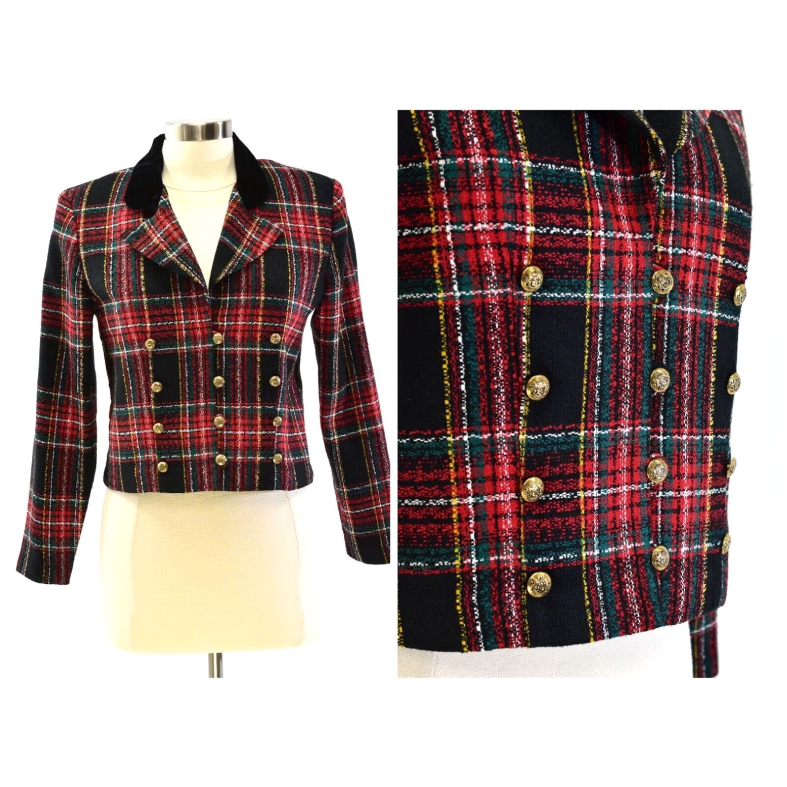 Doublet 90s Plaid Blazer Womens Cropped Double Breasted Extra Large XL ...