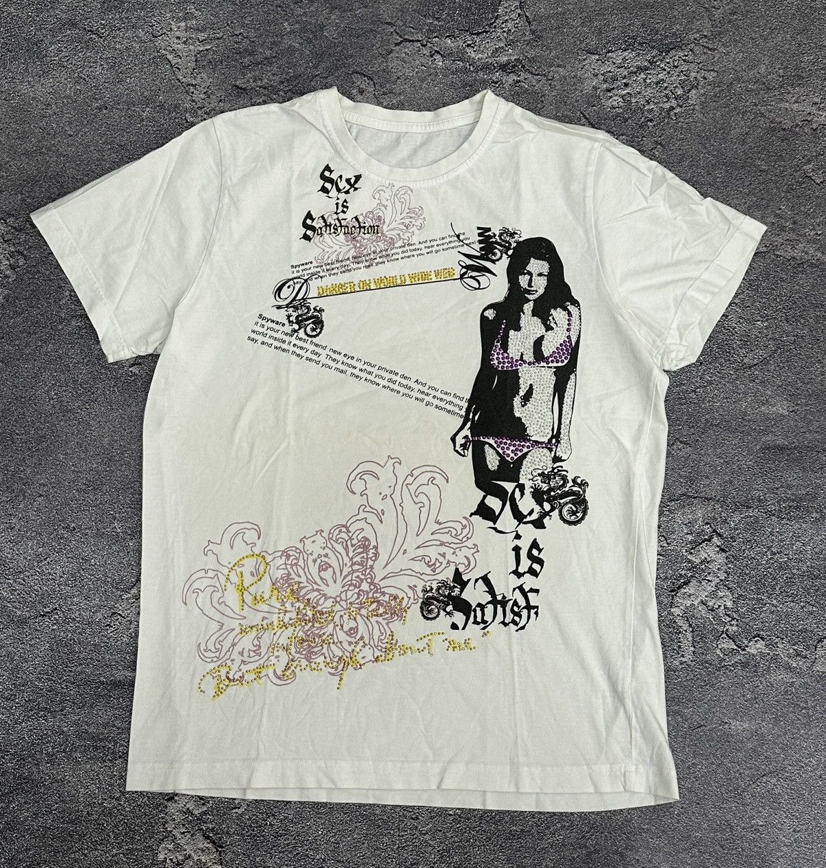 Vintage Sex Is Satisfaction Humor Sexy Girl Rhinestones T Shirt Y2k