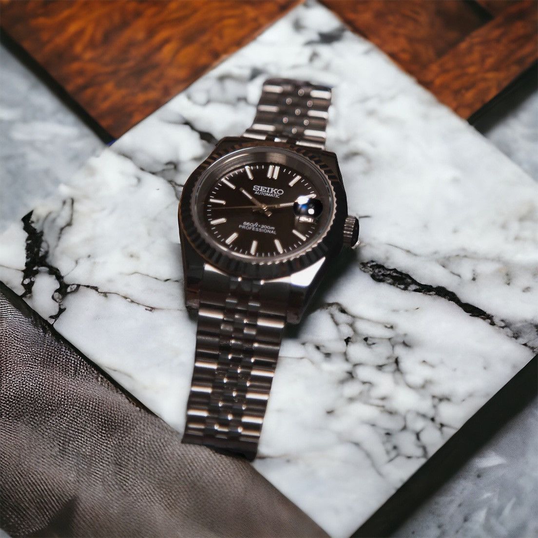 Custom Seiko Mod Datejust Black Dial Steel Automatic Watch | Grailed