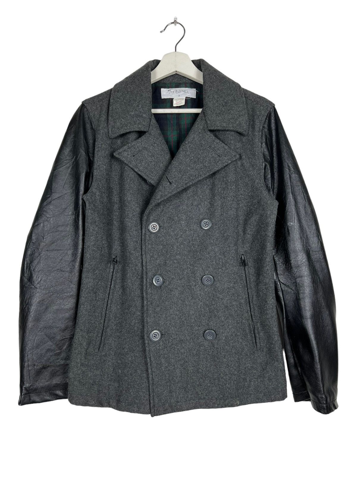 Japanese Brand 🔥 TOKISHIRAZU PEACOAT LEATJER SLEEVE | Grailed
