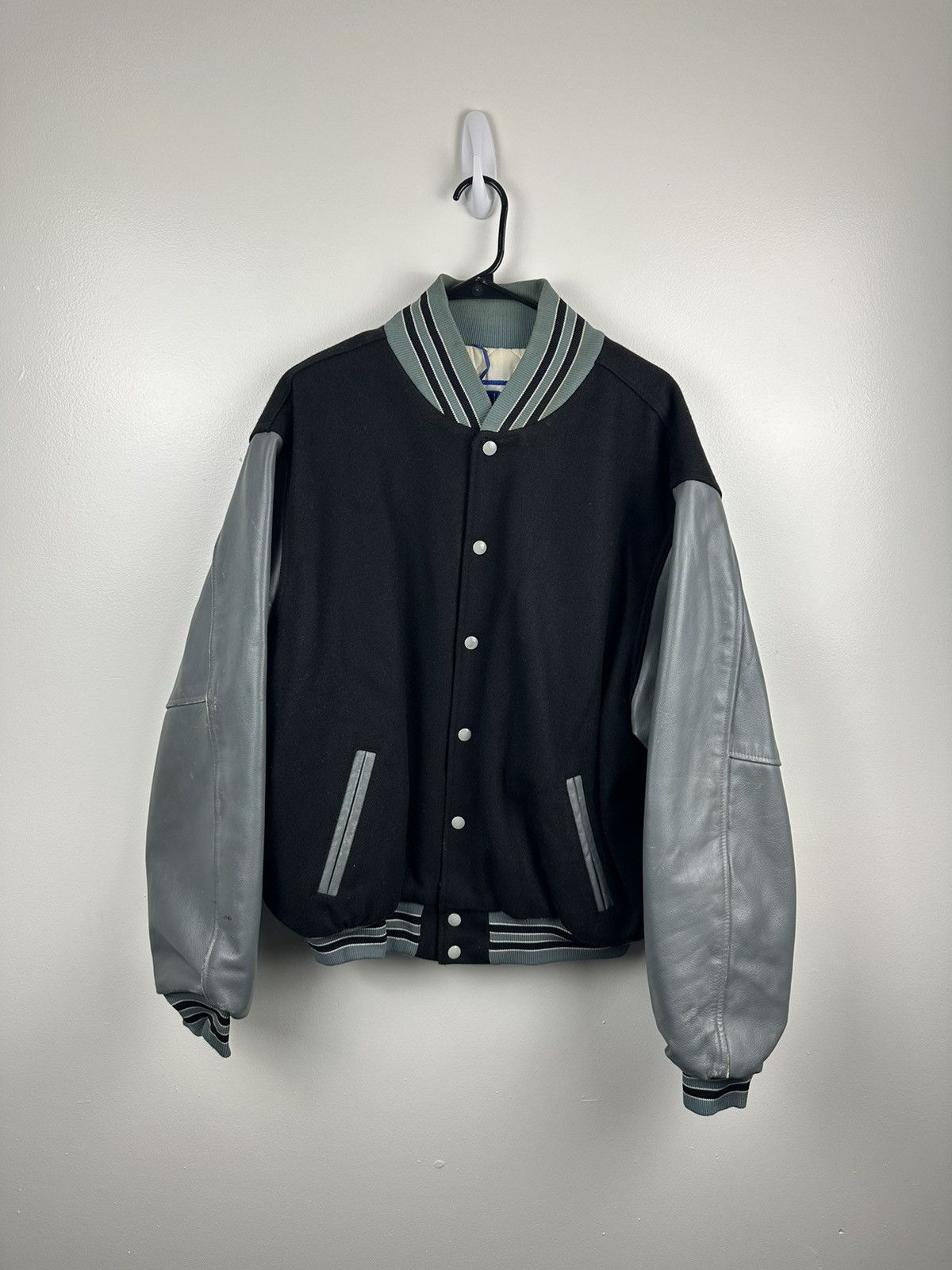 Vintage Vintage Blank Navy Silver Wool Letterman Varsity Jacket XL ...