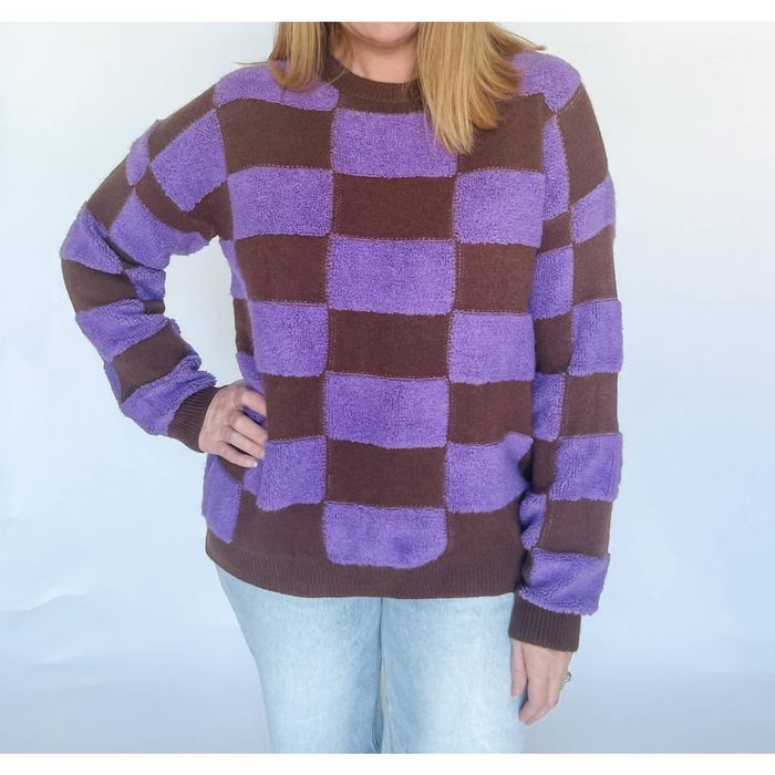 Designer PRETTY GARBAGE Old Faithful Checker Sweater In Brown | Grailed