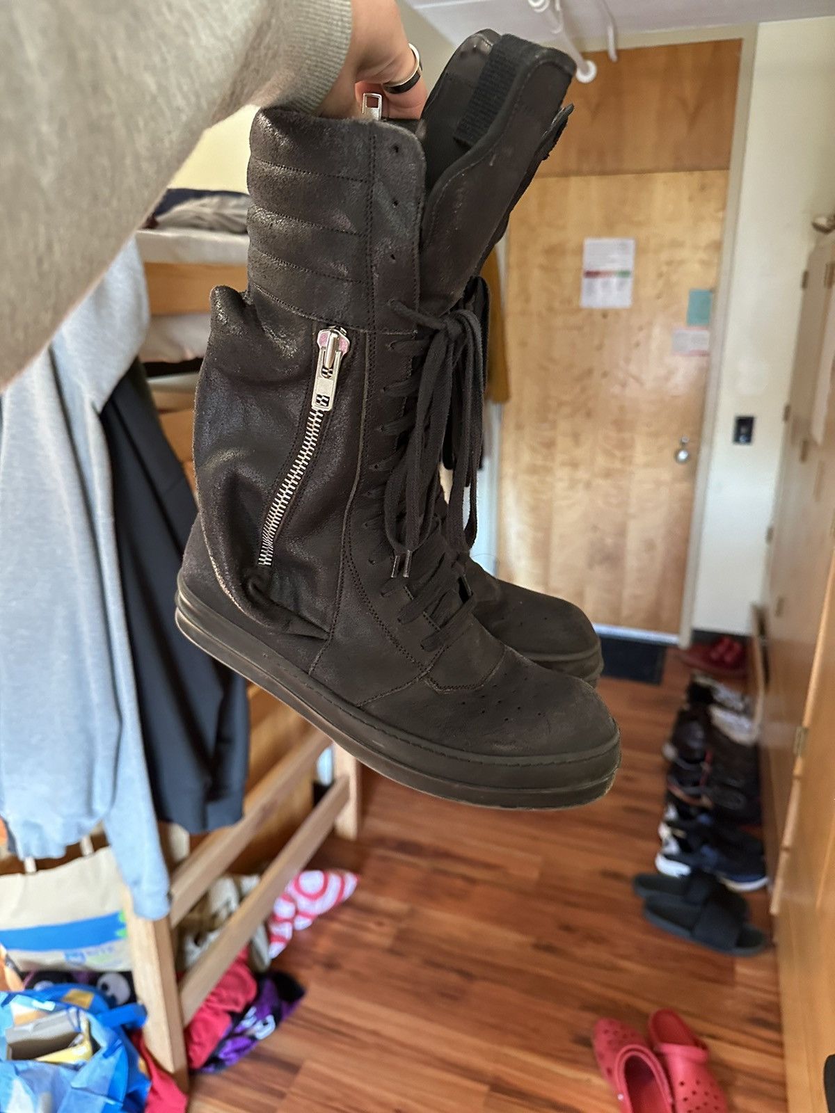 Rick Owens Rick owens reverse leather triple black cargo baskets | Grailed