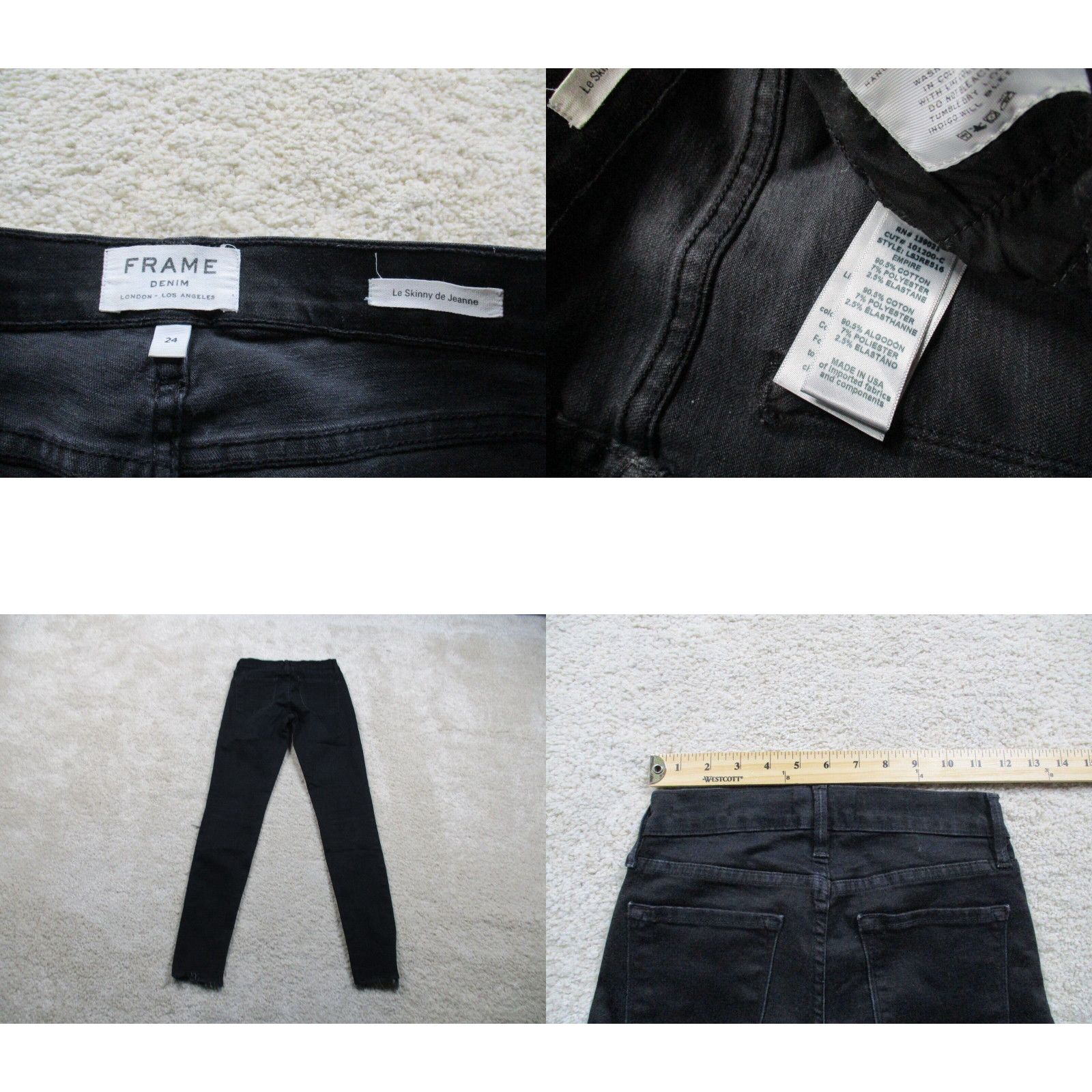 Frame FRAME Jeans Womens 24 Black Le Skinny De Jeanne Denim Cotton ...