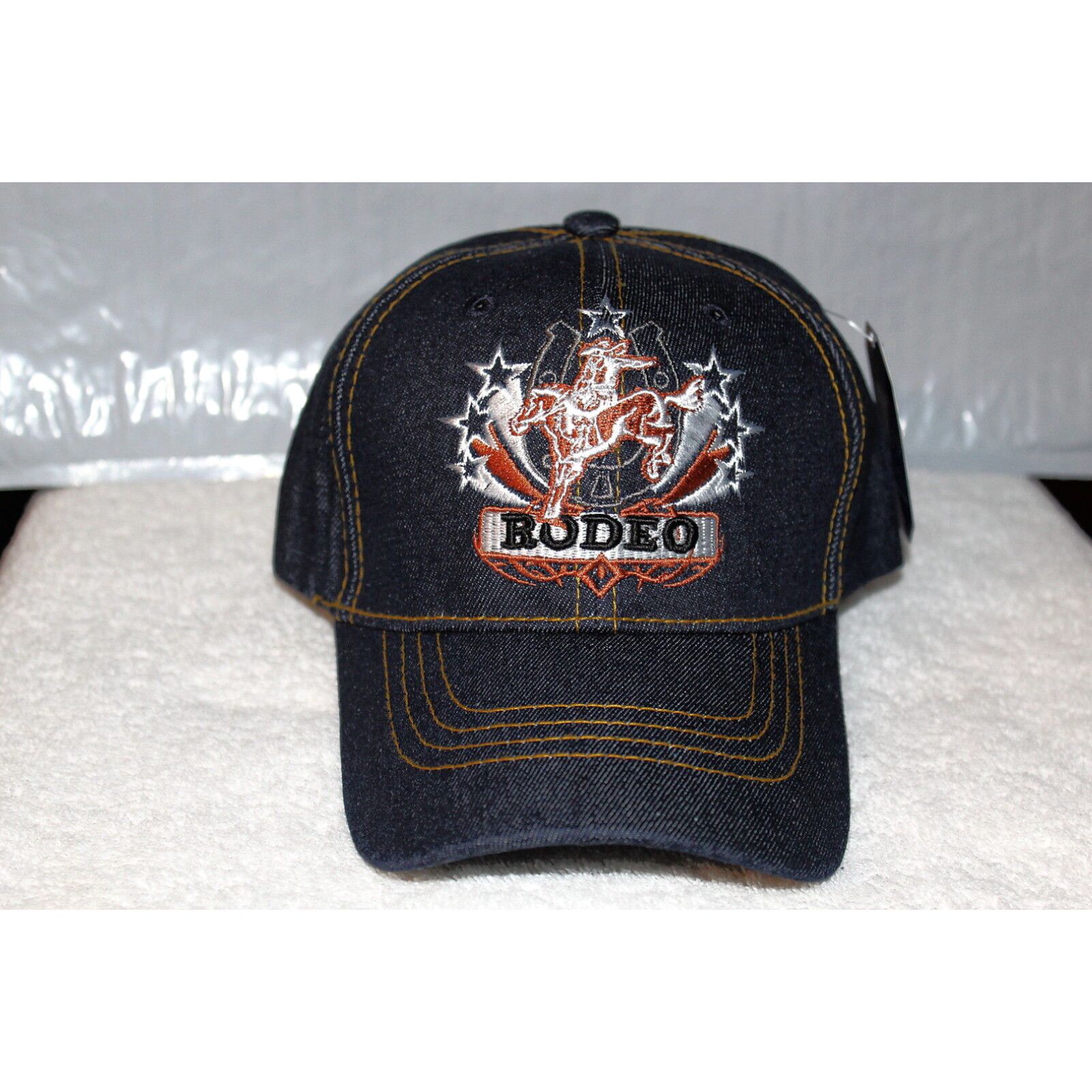 Vintage COWBOY RIDING BUCKING HORSE HORSESHOE STAR STARS RODEO BASEBALL ...