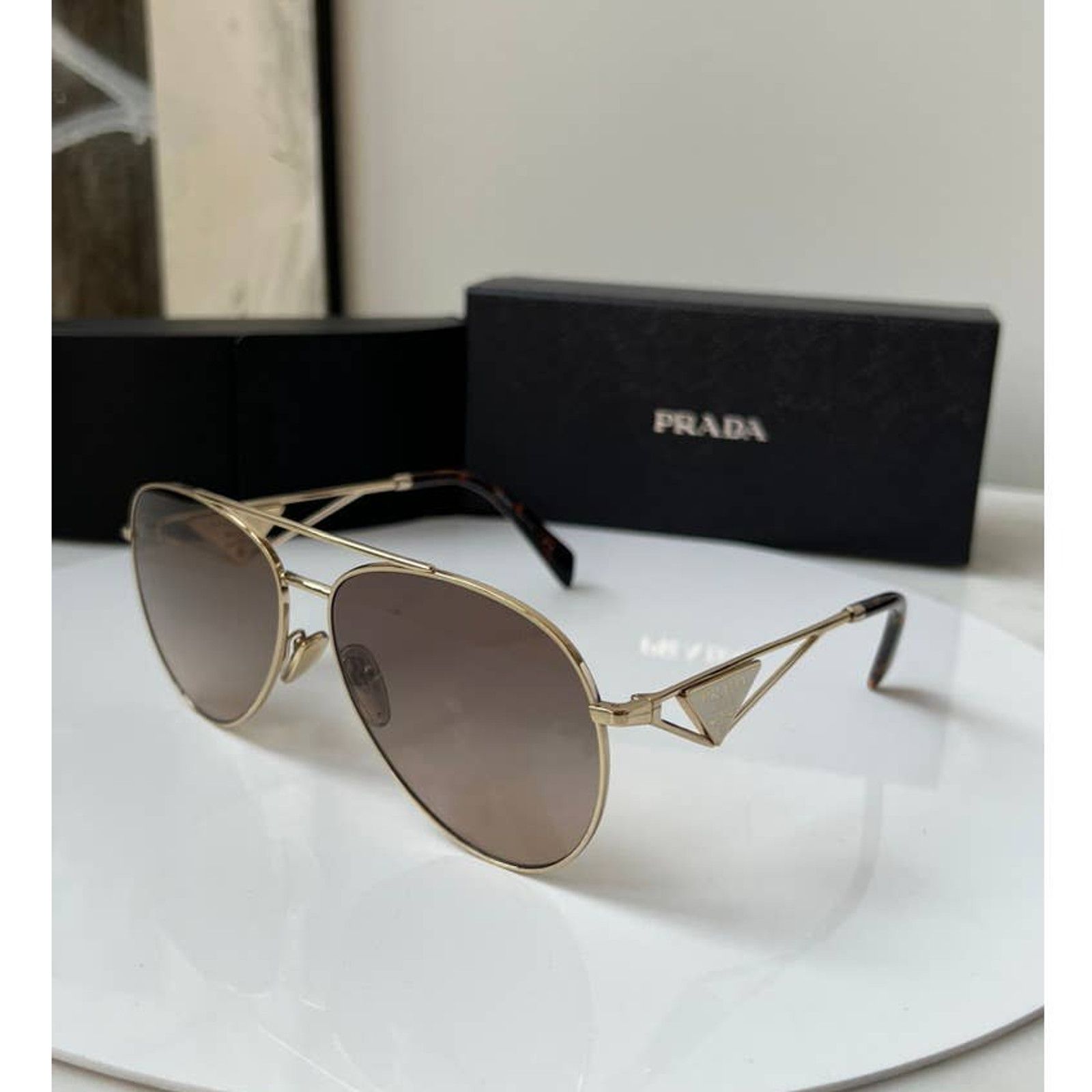 Prada NEW Prada PR73ZS Aviator Sunglasses in Gold Brown | Grailed