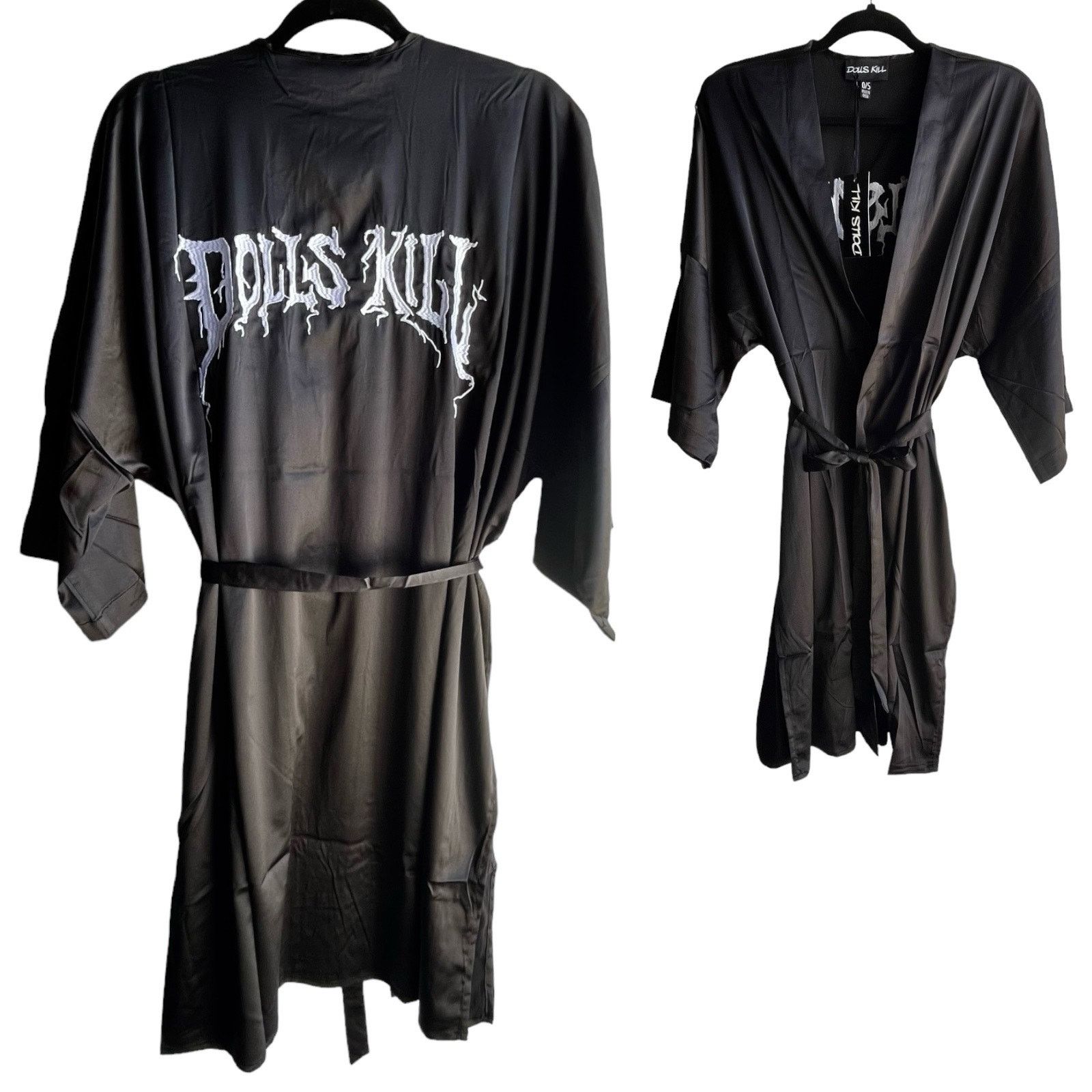 Dolls Kill DollsKill Embroidered Black SATIN ROBE Studio Spa One Size ...