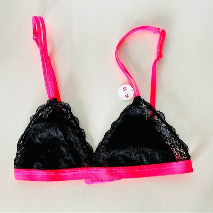 Victoria's Secret NEW VICTORIAS SECRET Black Hot Pink Neon Sheer Lace ...