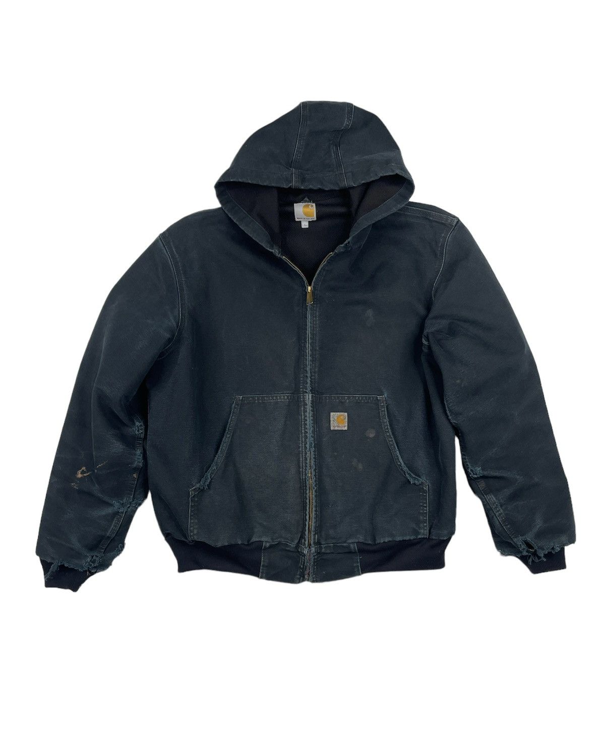 Vintage Carhartt duck canvas hooded jacket USA made faded black | Grailed