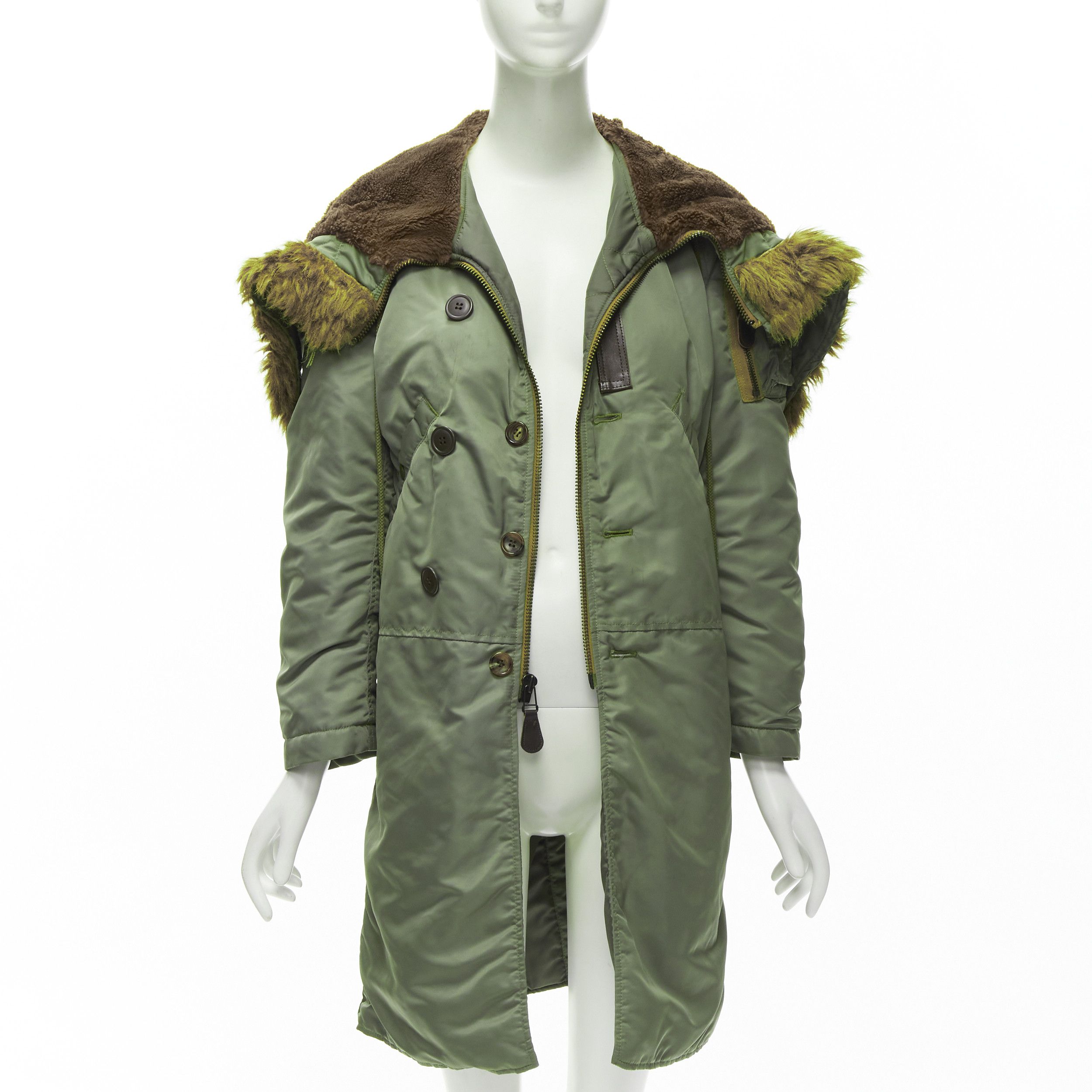 Junya Watanabe JUNYA WATANABE 2006 brown faux fur hood green padded ...