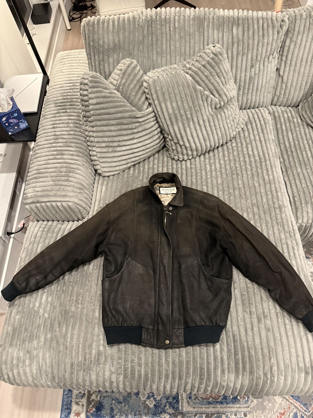 Vintage Monica Gray Brown Leather Jacket | Grailed