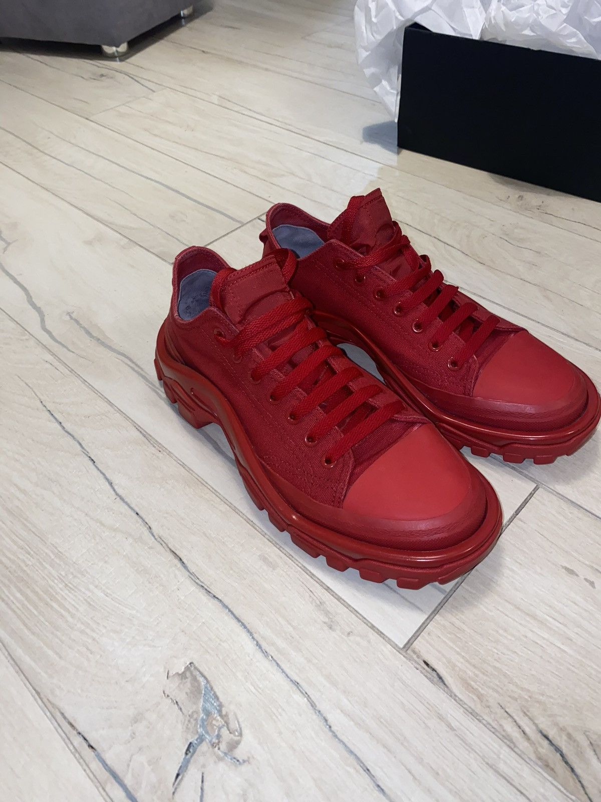 Raf Simons Raf Simons Red Detroit Runner Low-Top Sneakers | Grailed