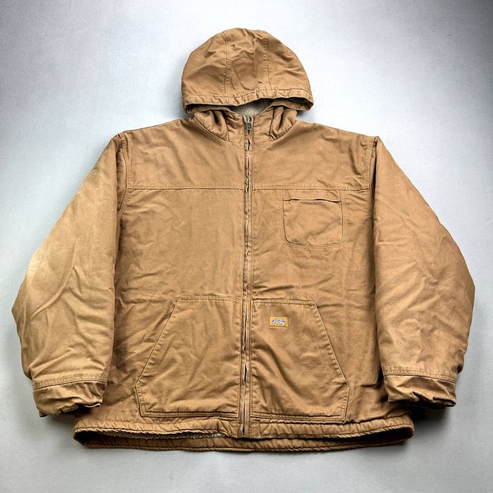 Dickies Dickies Work Jacket XXL Tan Duck Canvas Sherpa Lined Zip | Grailed