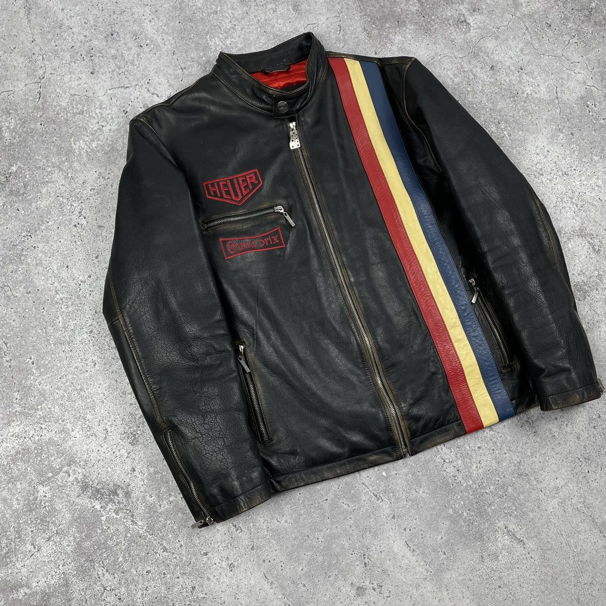 Vintage Vintage Dakota x Tag Heuer Grand Prix Black Leather Jacket ...