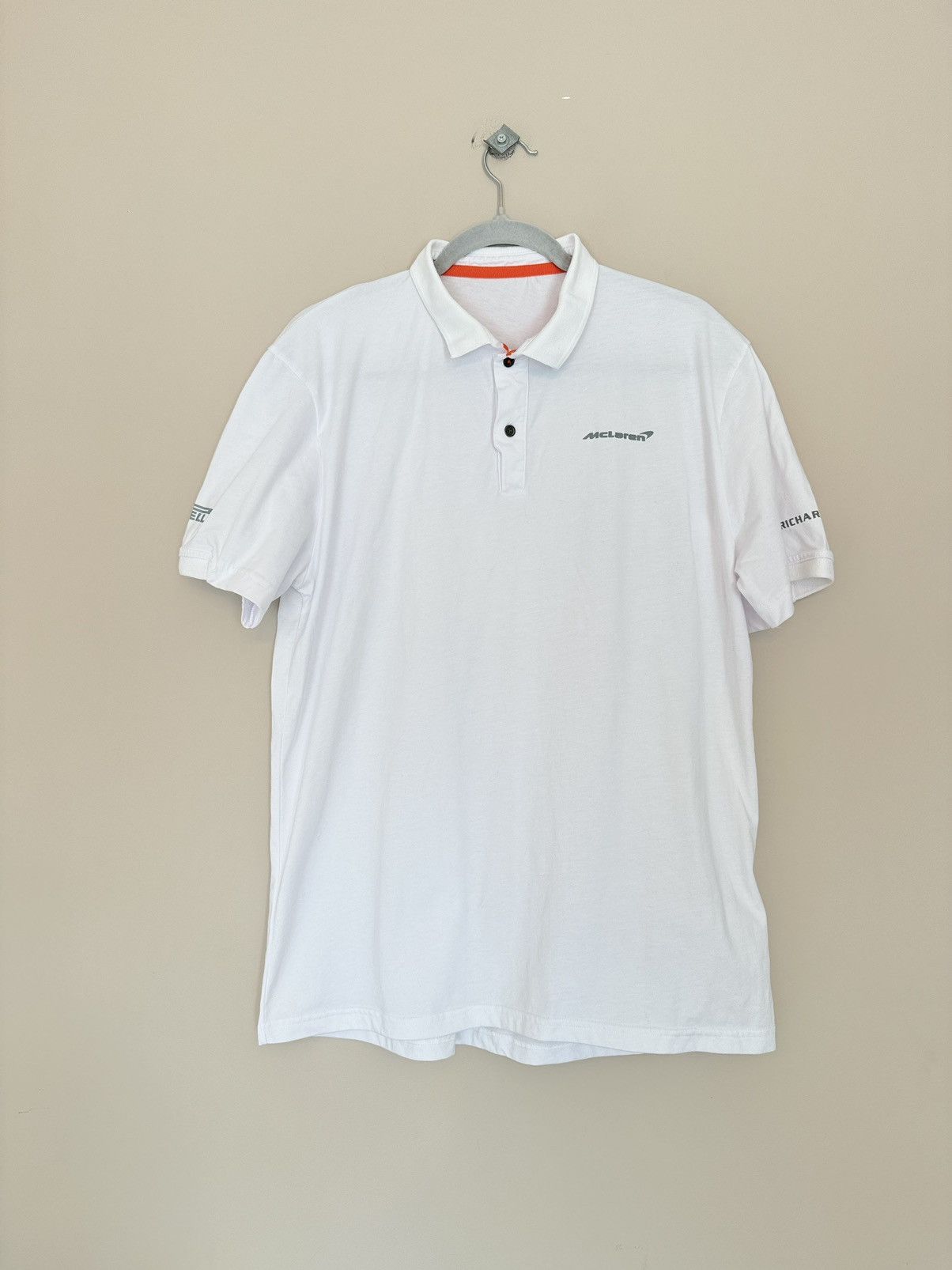 Vintage McLaren white polo official racing F1 Pirelli Richard Mille ...