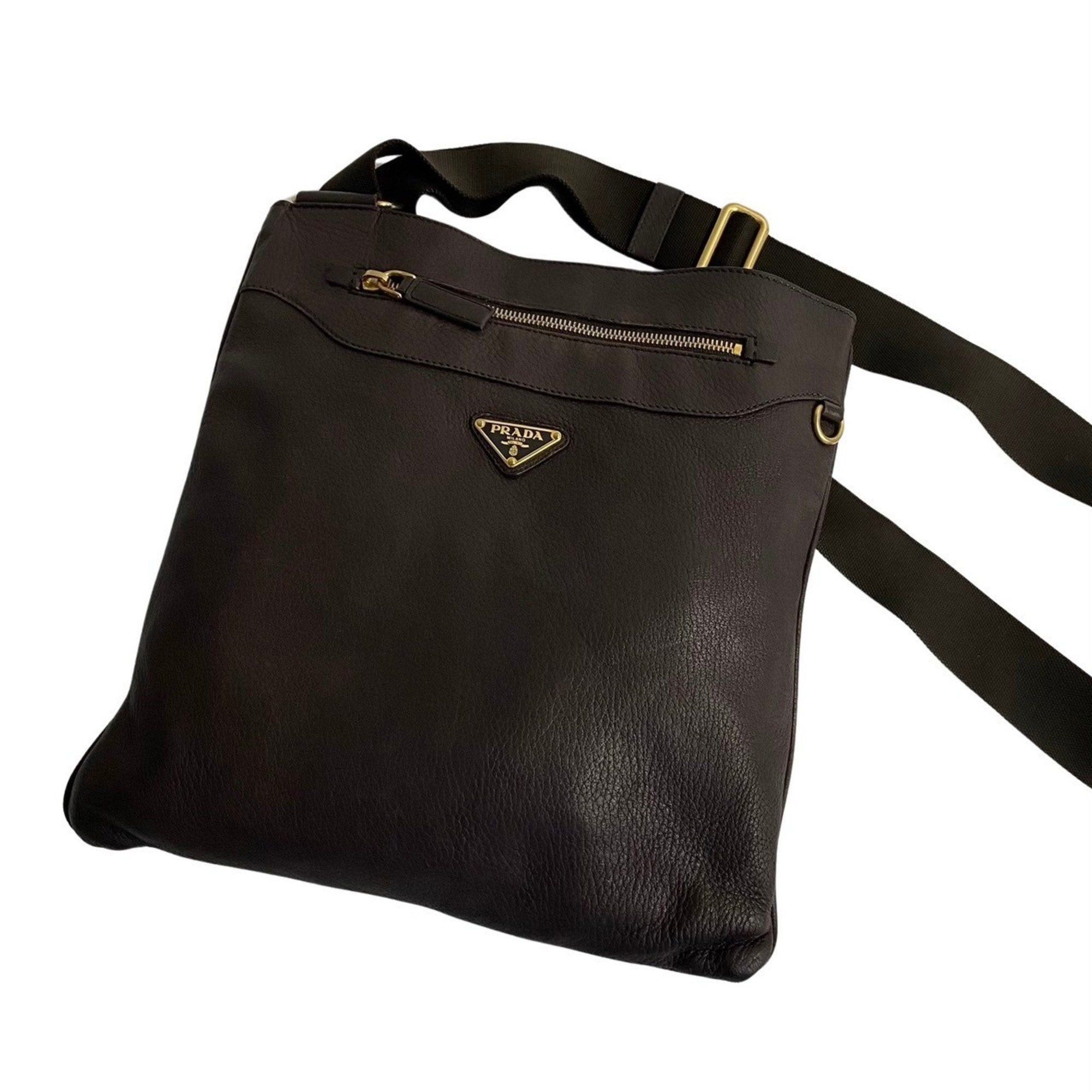 Prada PRADA Triangle Metal Fittings Vitello Leather Shoulder Bag ...