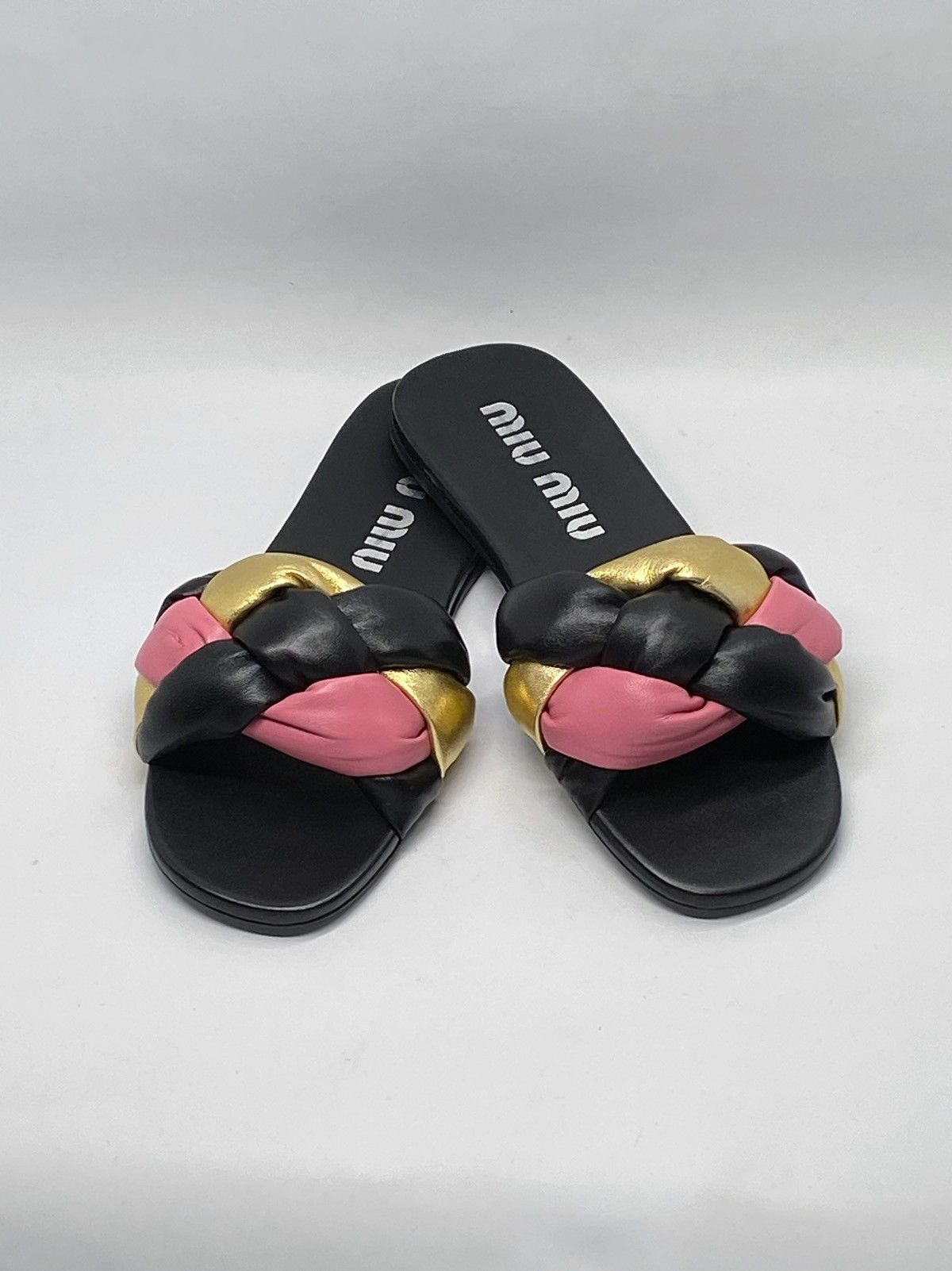 Miu Miu Miu Miu Puffy Braided Leather Slide Sandals size 37 | Grailed