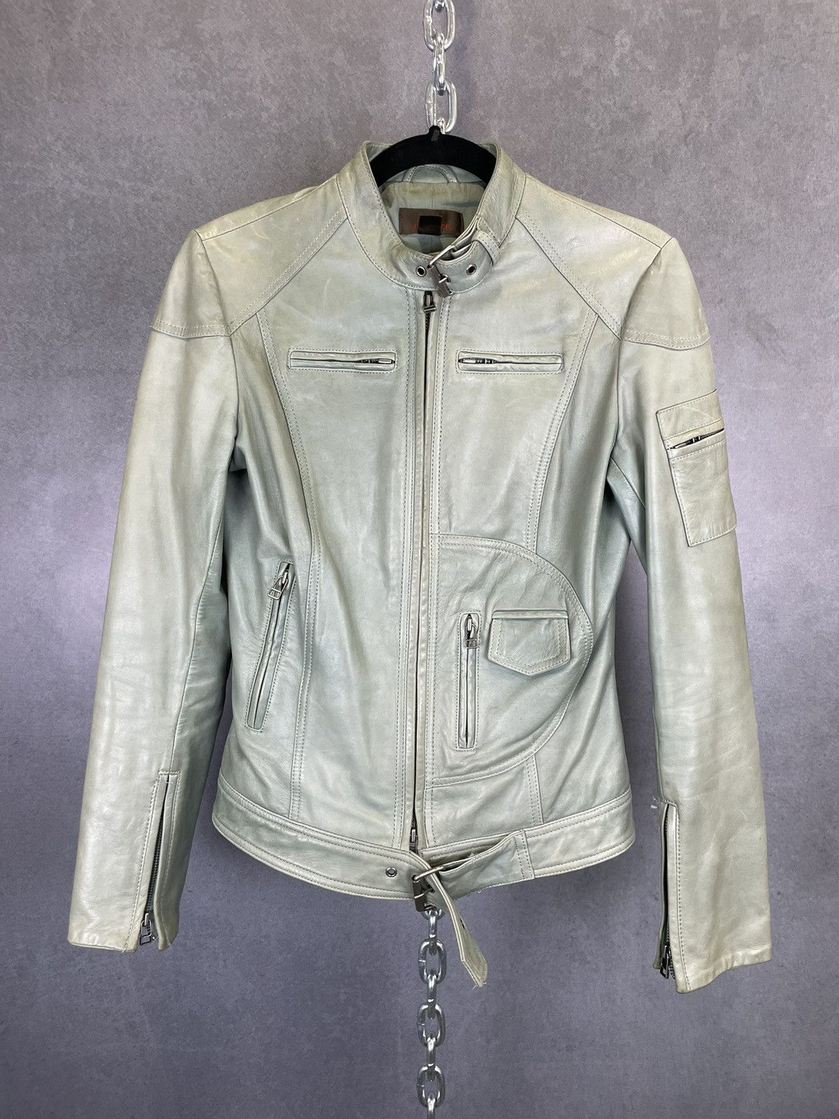 Danier Vintage Danier sage green leather moto jacket XXS | Grailed