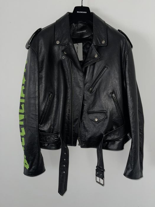 Balenciaga Balenciaga Biker Leather Jacket Painted Logo | Grailed