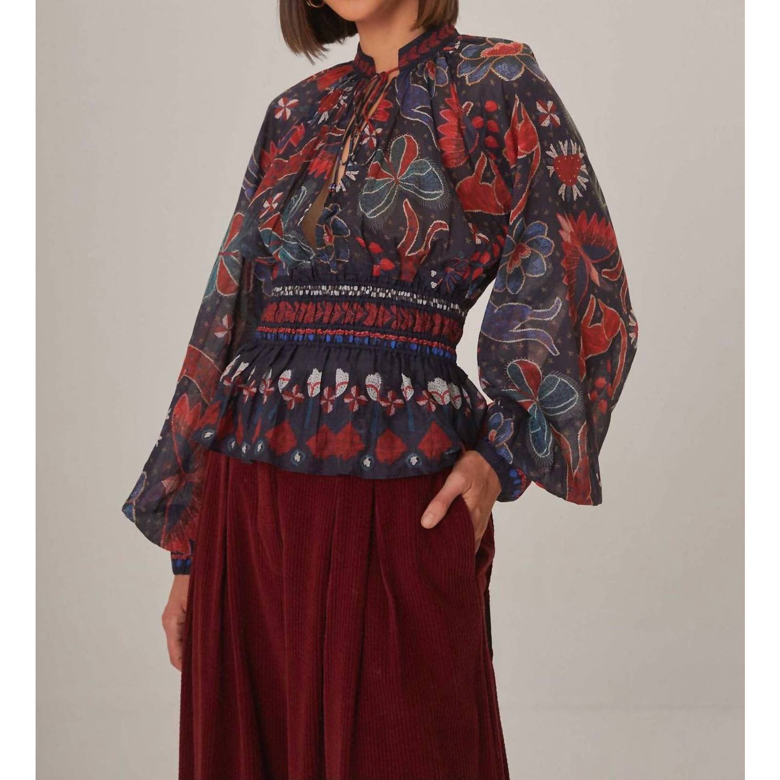 Farm Rio FARM RIO Tropical Shine v Neck Blouse In Dark Blue | Grailed