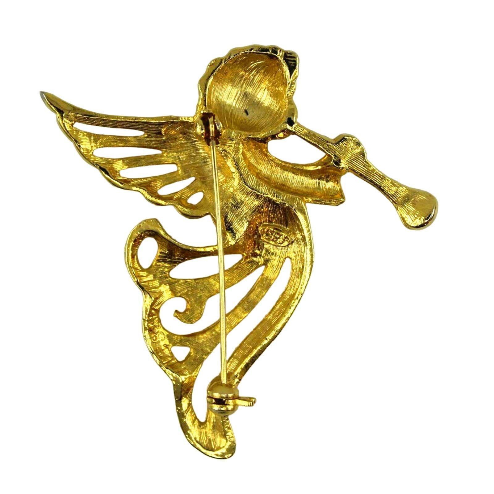 Other Brooch Marked SFJ Golden Curly-Haired Cherub Trumpet •1950s | Grailed