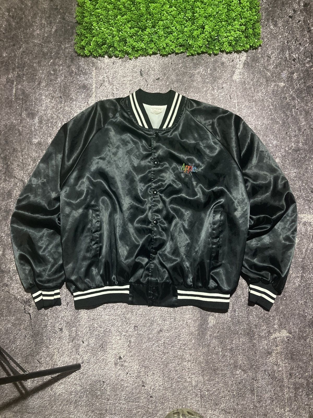 Apple VINTAGE APPLE Computer Rainbow Logo Satin Bomber Jacket USA | Grailed