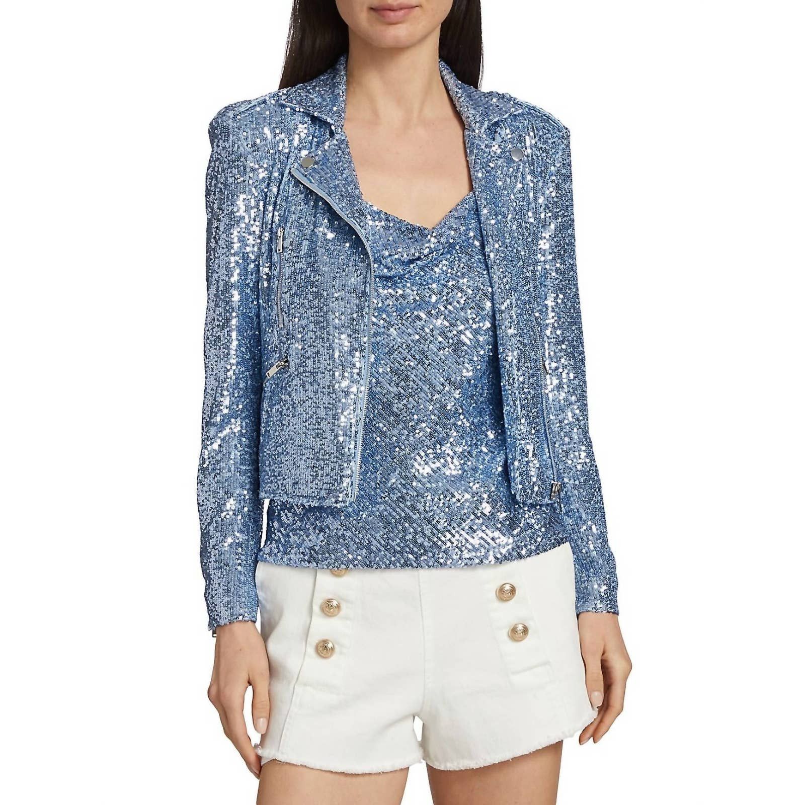 Generation Love GENERATION LOVE Robin Sequin Moto Jacket In Chambray ...
