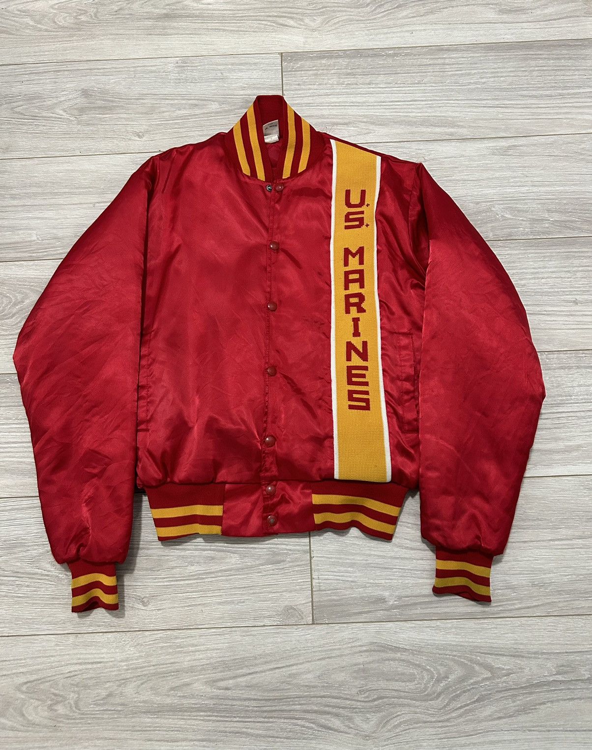 Made In Usa × Vintage Vintage 80’s Marines Red Satin Bomber Jacket ...