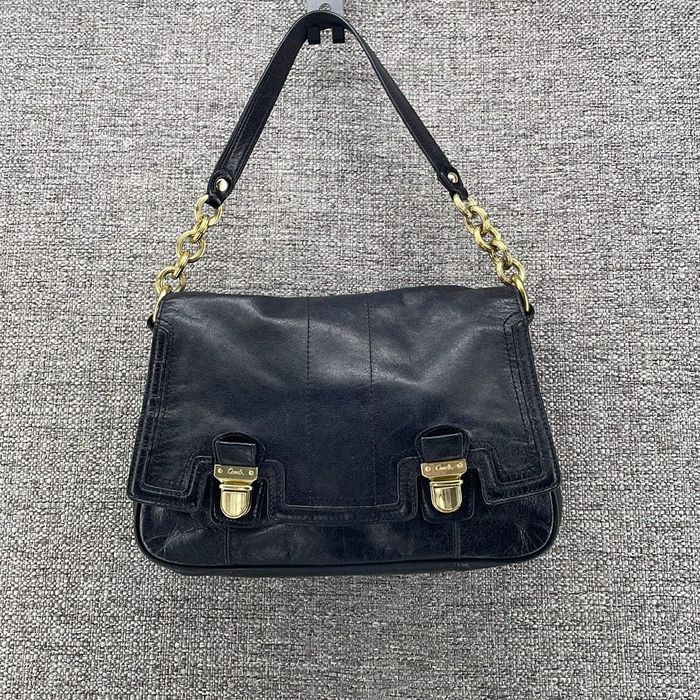 Coach Coach Shoulder Bag Medium Black Poppy Distressed Leather Grunge ...