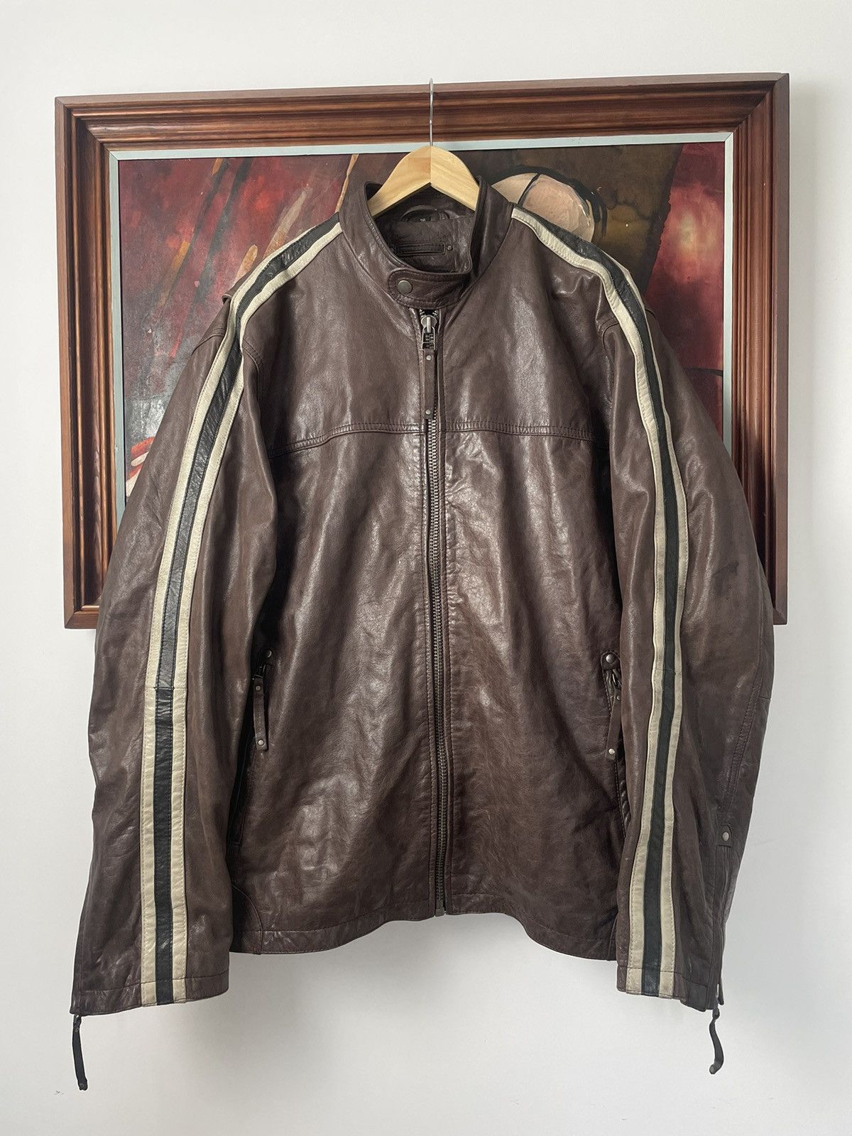 Vintage Vintage Leather Racing Jacket Brown Oversize Motorsport Hype ...